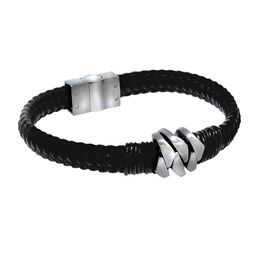 Zeeme Stainless Steel Armband Lederband mit Edelstahlverschluß Edelstahl 21cm Rhodiniert