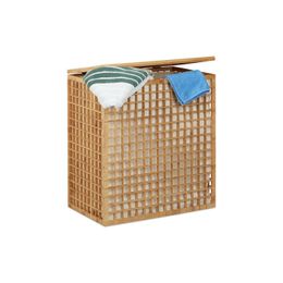 Relaxdays Wäschekorb Bambus Wäschesammler mit 2 Fächern