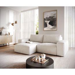 DeLife Ecksofa Lanzo, L Bouclé Creme-Weiß 260x160 cm Recamiere variabel