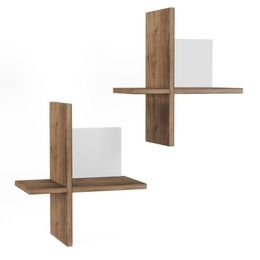 Mein-Regal 2x Wandregal BRICK aus Holz MDF, bis zu 4 Fächer natur/weiß