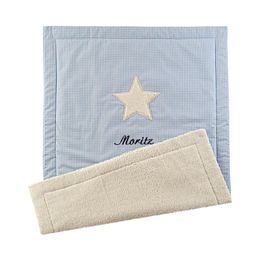 Personalisierte Babydecke STERN hellblau (Farbe: dunkelblau)