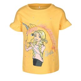 name it - T-Shirt NMFBARBIE AURORA mit Glitzer in orange, Gr.80