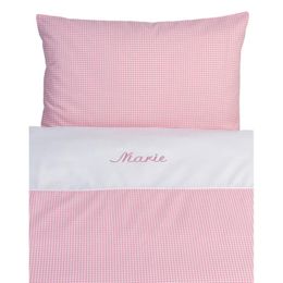 Personalisierte Kinder-Bettwäsche NOSTALGIE rosa (Farbe: dunkelblau)