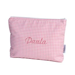 Personalisierte Kulturtasche UNI rosa (Stickfarbe: wollweiss)