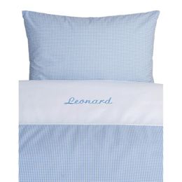 Personalisierte Kinder-Bettwäsche NOSTALGIE hellblau (Farbe: grau)
