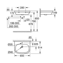 Grohe Euro Keramik Waschtisch 65 cm mit PureGuard Oberfläche alpinweiß 3932300H 3932300H