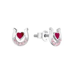 Amor Paar Ohrstecker Horeses Heart, 2026617, Made in Germany - mit Emaille, mit Zirkonia (synth), rosa|silberfarben