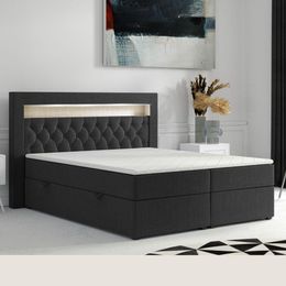 Möbel Punkt Boxspringbett DENVER mit LED und Bettkasten 140 x 200 cm Webstoff Schwarz Bett Bettkaste