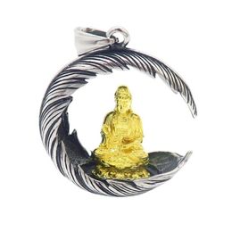 BUNGSA Anhänger Set Anhänger Goldener Buddha mit Feder silber aus Edelstahl Unisex (1-tlg)