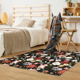 Teppich Blumen Aquarell Vintage Muster auf Schwarz