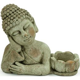 NOOR LIVING Kerzenhalter Buddha (1 St), aus Zement, grau