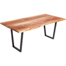 HOLZZONE Baumkantentisch »LEO«, Massivholz Nussbaum beige natur + schwarz