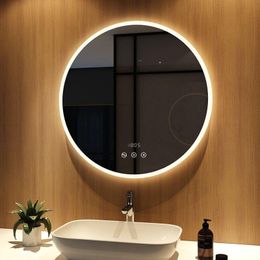 Badspiegel mit Beleuchtung 80cm badspiegel Rund led mit Touch, Anti-Beschlag, Bluetooth, Uhr, Dimmbare Helligkeit Badezimmerspiegel - Meykoers