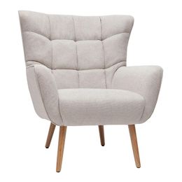 Miliboo Sessel im gemustertem Samtdesign beige Holzfüße avery - Naturbeige