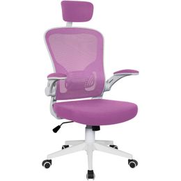 Trisens - Bürostuhl Ergonomisch Drehstuhl Schreibtischstuhl Mesh Netzstoff office Stuhl, Weiß / Rosa mit Kopfstütze