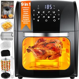 Kesser® XXL Airfryer 9in1 Heißluftfritteuse Fritteuse Drehgrill Mikrowellen Rezeptheft Grillspieß 1800 Watt fettfrei grillen 8 Programme inkl. Zubehör