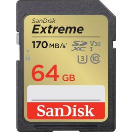 Sandisk Extreme 64GB Speicherkarte (64 GB, UHS Class 3, 170 MB/s Lesegeschwindigkeit), goldfarben|grau