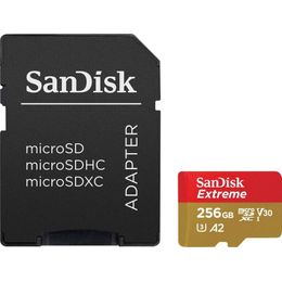 Sandisk Extreme® microSDXC™-UHS-I-Karte Speicherkarte (256 GB, Video Speed Class 30 (V30)/UHS Speed Class 3 (U3), 190 MB/s Lesegeschwindigkeit), goldfarben|rot