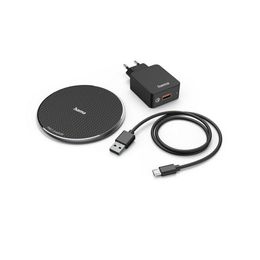 Hama Wireless Charger Set für Smartphone mit Ladepad, kabellos, schwarz Smartphone-Ladegerät (Schnellladegerät 10 W, Qi-Technologie, hochwertiges Design), schwarz
