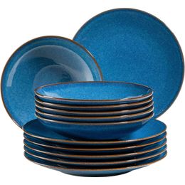 Mäser MÄSER Tafelservice Teller Set, Geschirr-Set Ossia (12-tlg), 6 Personen, Steinzeug, Vintage-Charakter, 12 Teile, für 6 Personen, blau