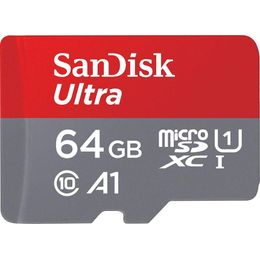 Sandisk Ultra® microSDXC 64GB Speicherkarte (64 GB, 120 MB/s Lesegeschwindigkeit), grau|rot