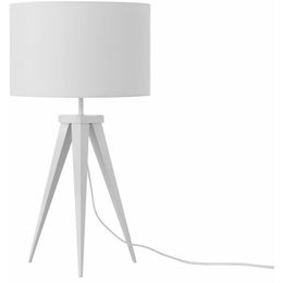 Beliani Tischlampe Weiß Metall 55 cm runder Stoffschirm Dreibeinig langes Kabel mit Schalter Moderner Look - Weiß