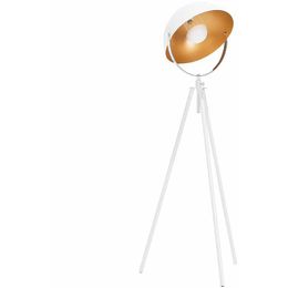 Beliani Stehlampe Weiß und Gold Metall 170 cm Scheinwerfer-Look verstallbarer Schirm Dreibeinig langes Kabel mit Schalter Industrie Design - Weiß
