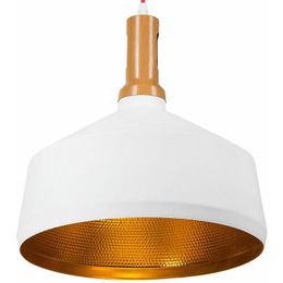 Beliani - Hängeleuchte Weiß und Gold Metall Holzoptik mit Schirm in Glockenform Industrie Look - Gold