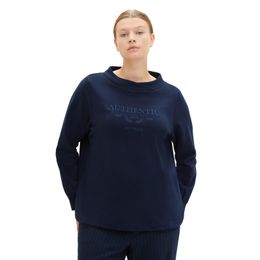 Tom Tailor Große Größen: Sweatshirt mit Stehkragen und Stickerei vorn, marine, Gr.54