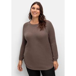 Große Größen: Pullover im Strukturstrick, mit Zierknöpfen seitlich, dunkeltaupe, Gr.48