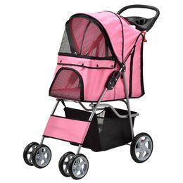 pro.tec Hundewagen Niceville mit Regenschutz und Tasche 100x38x80 cm Pink