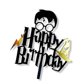Festivalartikel Tortenstecker Happy Birthday Harry Potter schwarz gold Topper