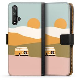 DeinDesign Handyhülle Retro Landschaft bunt Van Minimal, Huawei Nova 5T Hülle Handy Flip Case Wallet Cover Handytasche Leder, schwarz