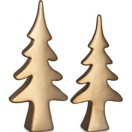 LEONIQUE Dekobaum Pierre (Set, 2 St), Weihnachtsdeko, Baum aus Dolomit, Höhe ca. 19,2 cm und 22,4 cm, goldfarben