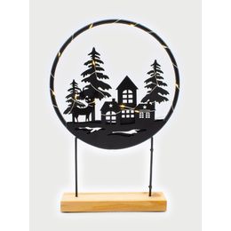 Spetebo Dekoobjekt LED Ring Deko Aufsteller schwarz - 37 x 25 cm, Metall Silhouettenbild mit 15 LED in warm weiß beleuchtet