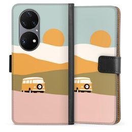 DeinDesign Handyhülle Retro Landschaft bunt Van Minimal, Huawei P50 Pro Hülle Handy Flip Case Wallet Cover Handytasche Leder, schwarz