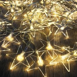 Mojawo Lichtervorhang 48er LED-Sternenkette Lichterkette Innen und Außen warmweiß