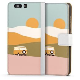 DeinDesign Handyhülle Retro Landschaft bunt Van Minimal, Huawei P10 Hülle Handy Flip Case Wallet Cover Handytasche Leder, weiß