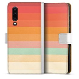 DeinDesign Handyhülle Art Regenbogen bunt Rainbow Chevrons II, Huawei P30 Hülle Handy Flip Case Wallet Cover Handytasche Leder, weiß