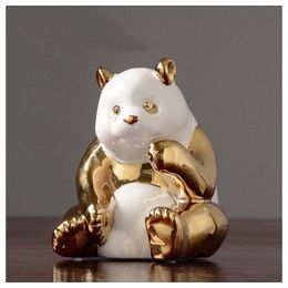 SHUAIVIBES Dekofigur Dekorationsfigur aus Keramik Goldene Panda Glücksbringer Handbemalt
