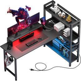 GTPLAYER Computertisch Gamingtisch Gaming Tisch Schreibtisch mit 4 Ablagen Netzsteckdose