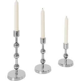 LEONIQUE Kerzenständer Elliose (Set, 3 St), aus Aluminium, handgefertigt, 3 Größen im Set, silberfarben