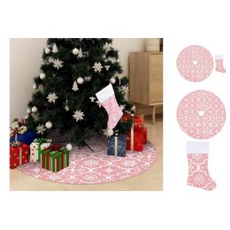 vidaXL Christbaumschmuck Luxus-Weihnachtsbaumdecke mit Socke Rosa 150 cm Stoff
