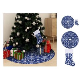 vidaXL Christbaumschmuck Luxus-Weihnachtsbaumdecke mit Socke Blau 150 cm Stoff