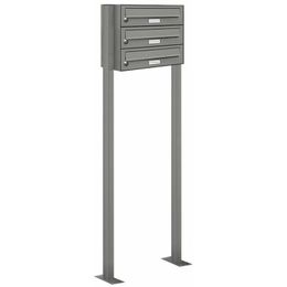 AL Briefkastensysteme 3er Premium Standbriefkasten ral 9007 freistehend Postkasten Stünder 1x3 l - Aluminium ral 9007