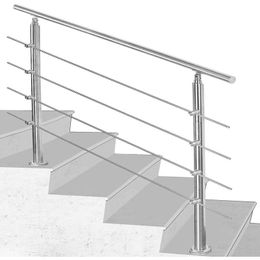 Edelstahl Handlauf Geländer Treppengeländer 120 cm mit 4 Querstreben Montagematerial Wandhandlauf Wandhalterung Innen & Außen - HENGDA