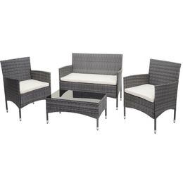 [NEUWERTIG] Poly-Rattan Garnitur HHG-813, Balkon-/Garten-/Lounge-Set Sofa Sitzgruppe grau, Kissen creme - grey