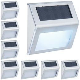 Solarlampen für Wand, 8er Set, Hauseingang & Garten, led Außenleuchte, IP44, Edelstahl, weißes Licht, silber - Relaxdays