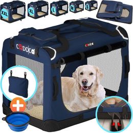 Cadoca® Hundetransportbox faltbar Katzentransportbox Transportbox Autobox Hundebox Box versch. Größen Farbwahl XXXL - Navy Blau