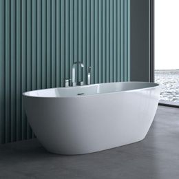 Freistehende Badewanne inkl. Armatur Vicenza605 170x80x60cm mit Ablaufgarnitur und Überlauf aus Acryl in Weiß DIN-Anschlüssen - Weiß - Doporro